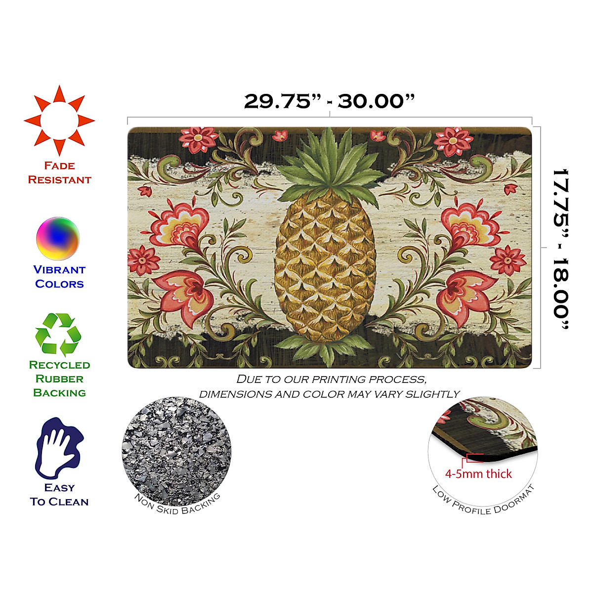 Toland Home Garden 800044 Pineapple & Scrolls Fruit Door Mat 18x30 Inch Flower Outdoor Doormat for Entryway Indoor Entrance