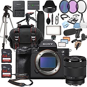 Sony a7S III Mirrorless Camera with 28-70mm Lens + LED Always on Light + 128GB Memory, Filters, Case, Tripod + More (32PC Bundle Kit)