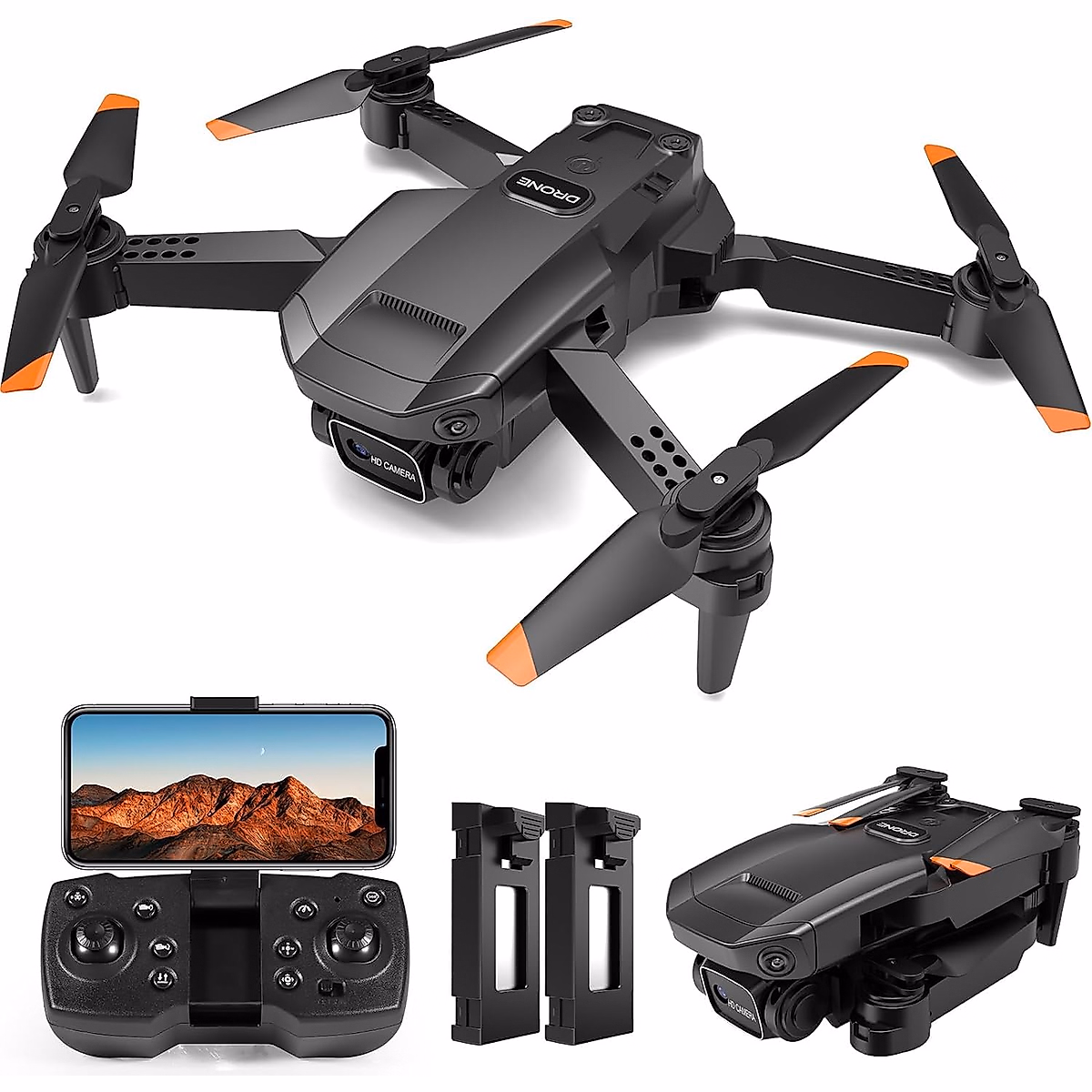 GOFOIT E60 Drone with Camera for Adults Kids, 1080P HD Foldable FPV RC Quadcopter with Upgrade Gesture Control, 90° Adjustable Lens, Headless Mode, 2 Batteries, Carrying Case, Altitude Hold, 3D Flip