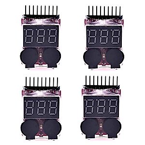 Readytosky Lipo Battery Checker RC Battery Low Voltage Buzzer Alarm Voltage Tester Monitor for 1-8S Lipo Life LiMn Li-ion Battery(4PCS)