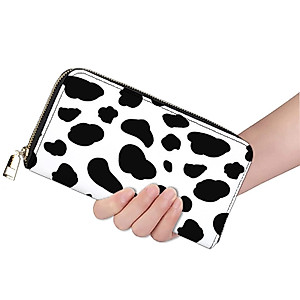 Qwalnely Cow Print Wallet PU Leather Purse Phone Credit Card Storage Purse for Women Adults