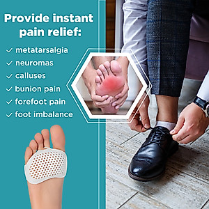 Homergy Metatarsal Pads for Women/Men, 4 Pack, FSA HSA Eligible, Soft Gel Reusable Breathable Sleeve Pads, Ball of Foot Cushions, Forefoot Cushioning Shoe Supports for Pain Relief, Mortons Neuroma
