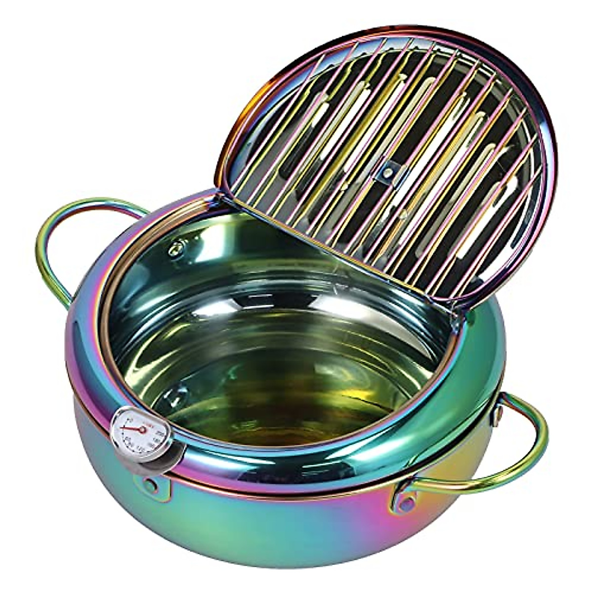3.4L 10 Inch Stainless Steel Fryer with Temperature Control Japanese Style Tempura Fryer Pan Nonstick Coating Mini Deep Fryer for French Fries Shrimp Chicken Wings Deep Fryer