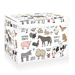 CaTaKu Farm Animals Cute Storage Bins with Lids Fabric Large Storage Container Cube Basket with Handle Decorative Storage Boxes for Organizing Clothes Shelves