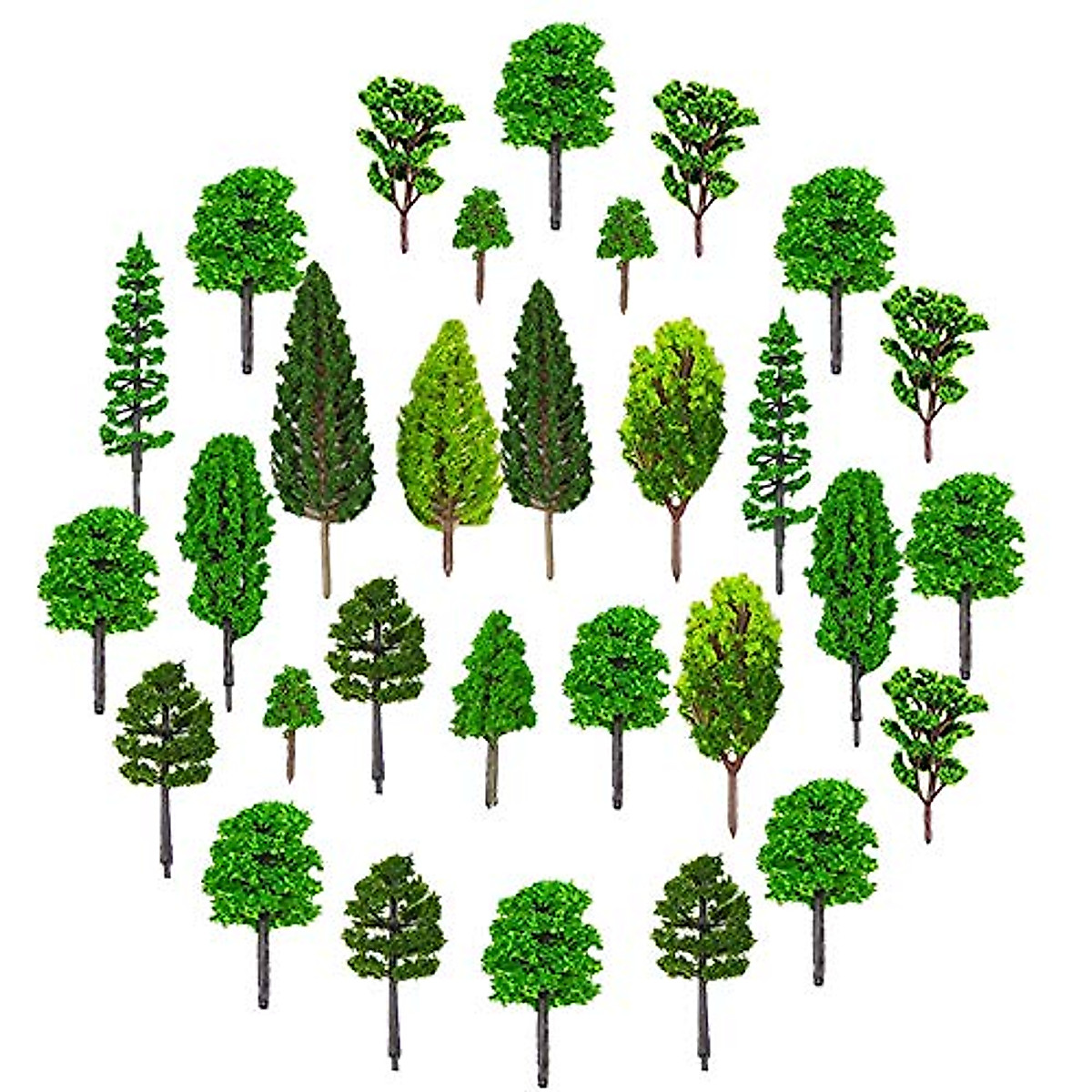 MOMOONNON 36 Pieces Model Trees 1.36-6 inch Mixed Model Tree Train Scenery Architecture Trees Fake Trees for DIY Crafts, Building Model, Scenery Landscape Natural Green