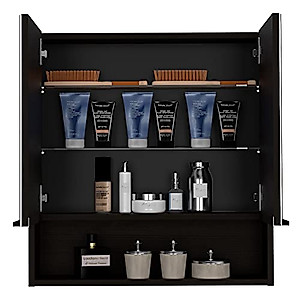Depot E-Shop Tatacoa Mirror Medicine Cabinet, One Open Shelf, Three Interior Shelves, Black -Bathroom