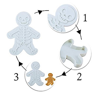 2Pcs Skeleton Cookie Mold, Skull Cookies Stampers SWEET SPIRITS Day of the Dead Cookie Cutter Gingerdead Men Cookie Cutter Halloween Christmas Bakeware Supplies