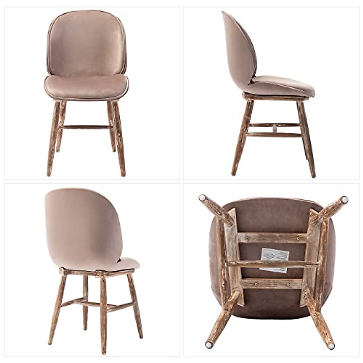 DUOMAY Velvet Dining Room Chair, Modern Farmhouse Side Chair Makeup Vanity Chair with Back for Kitchen Dining Room Living Room, Wood Base, Grey