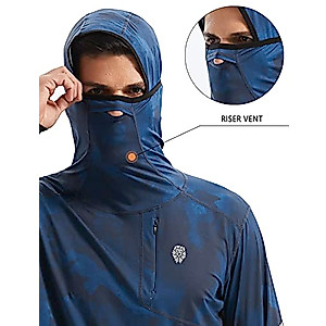 PIQIDIG Men's Sun Protection Hoodie Shirts UPF 50+ Long Sleeve Rash Guard Performance Athletic Running Hiking T-Shirt Blue camo M