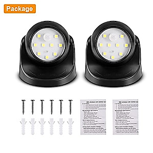 ProGreen 6000K Battery Operated Motion Sensor Light Waterproof Wireless LED Battery Powered Wall Light Auto On/Off 2 Pack Cool White