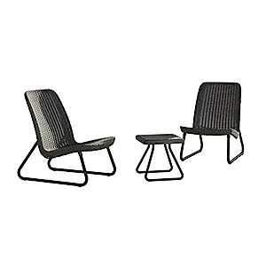 Keter 17197637 Rio 2 Seater Rattan Outdoor Patio Garden Furniture Set, Graphite