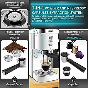 Gevi Espresso Machines 20 Bar Fast Heating Automatic Cappuccino Coffee Maker with Foaming Milk Frother Wand for Espresso, Latte Macchiato, 1.2L Removable Water Tank, 1350W, White
