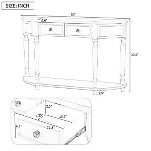 Tidyard Retro Circular Curved Design Console Table with Open Style Shelf Solid Wooden Frame and Legs Two Top Drawers Sofa and Couch End Table for Entryway, Foyer, Living Room, Bedroom Furniture