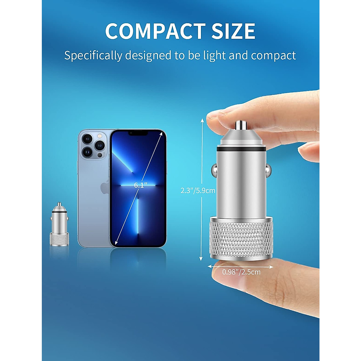 [2Pack] Cynemo Fast Car Charger for iPhone 13 12 11, 38W Dual Port 20W USB C Car Charger Adapter Power Delivery Metal Mini Cigarette Lighter PD QC3.0 Quick Charger for iPhone Samsung Galaxy Devices