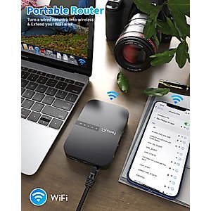 NewQ Filehub AC750 Travel Router: Portable Hard Drive SD Card Reader & Mini WiFi Range Extender for Travel | Wireless Access External Harddrive & USB Storage Device to Backup Photo & Files from iPhone