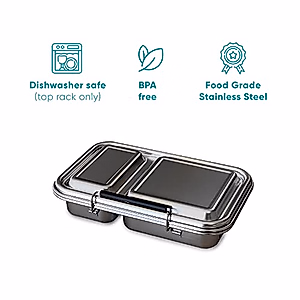 WEST BROS Stainless Steel Lunch Box and Dip Container - Premium Metal Bento Box - Stainless Steel Food Container with 2 Compartments - Modern Leakproof Snack Lunch Set (Blue)