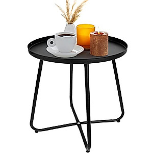 SPIPHY Outdoor Side Table, Anti-Rust Small Patio Side Table Metal Round End Tables for Outside Patio Balcony Porch (Black)