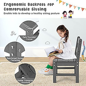 Costzon Kids Chair, 2PCS All-Weather & Heavy-Duty Children Learning Chairs w/Backrest for Playroom, Nursery, Backyard, Garden, Indoor & Outdoor Gift for Boys Girls, Waterproof Toddler Chair (Grey)