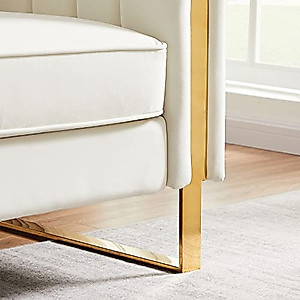 83" Modern Chesterfield Sofa, Melpomene Velvet Sofa Couch with Flared Arms and Removable Cushions for Living Room Bedroom（Beige）