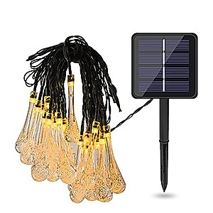 HUADA Solar String Lights Outdoor, LED Raindrop Solar Powered Fairy Lights Waterproof Multicolour Festival Decorative Lighting for Garden Patio Home Fences