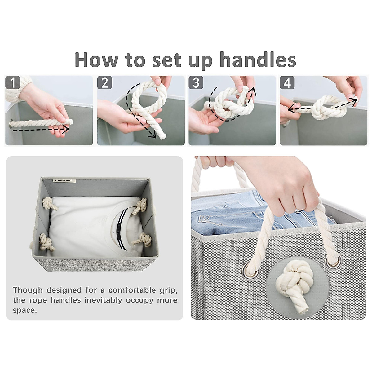 StorageWorks Storage Baskets for Shelves, Rectangular Closet Organizers with Handles, Foldable Closet Storage Baskets for Utility Room, 3-Pack, Gray