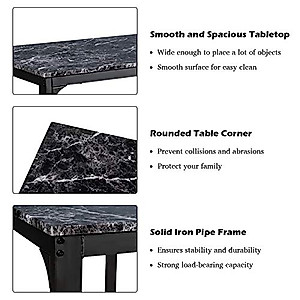 Giantex 3 Pcs Dining Table and Chairs Set with Faux Marble Tabletop 2 Chairs Contemporary Dining Table Set for Home or Hotel Dining Room, Kitchen or Bar (Black)