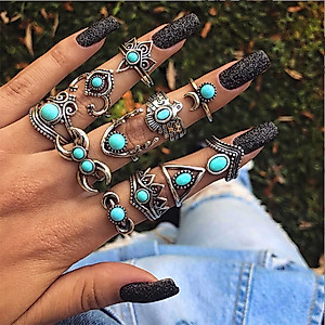 HSQYJ 11Pcs Vintage Silver Stacking Knuckle Rings Set Bohemian Gothic Turquoise Midi Animal Rings Sets for Women Girls Jewelry Accessories (11Pcs Turquoise Animal Set)