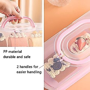 Oidium Cake Carrier with Lid and Handle,Rectangular Bread Storage with 2 Handles,Bread Container Size 13.8x5.9x5 In, BPA-Free，cake container for Transport Toast, Bread, Cake (Pink)