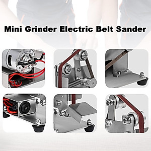 Mini Belt Sander Bench Metal Grinder Knife Making Small Electric Sharpening Machine with 10PCS Sanding Belt Tool Kit 7 Power Speed Polisher for DIY Wood Working Apex Edge Polishing Lijadora de Banda