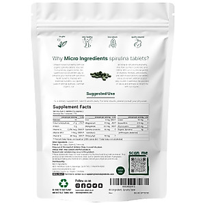 Micro Ingredients Organic Spirulina Supplement, 3000MG Per Serving, 720 Tablets (4 Month Supply), No Filler & Non-GMO, Rich in Vegan Protein, Vitamins & Prebiotics, Premium Spirulina Pills