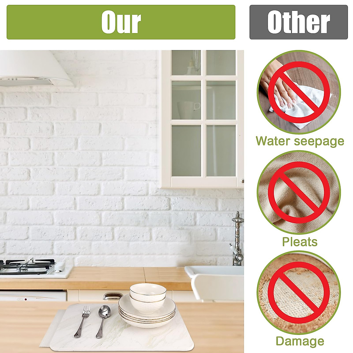 Stone Dish Drying Mat for Kitchen Counter, Fast Dry Diatomaceous Earth Dish Drying Mat Heat Resistant Non-Slip Stone Drying Mat for Dishes Baby Bottles (16x12 inch)