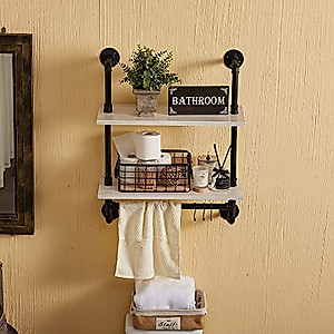 Industrial Floating Shelves Pipe Shelving 24 inch and 12 inch for Bathroom