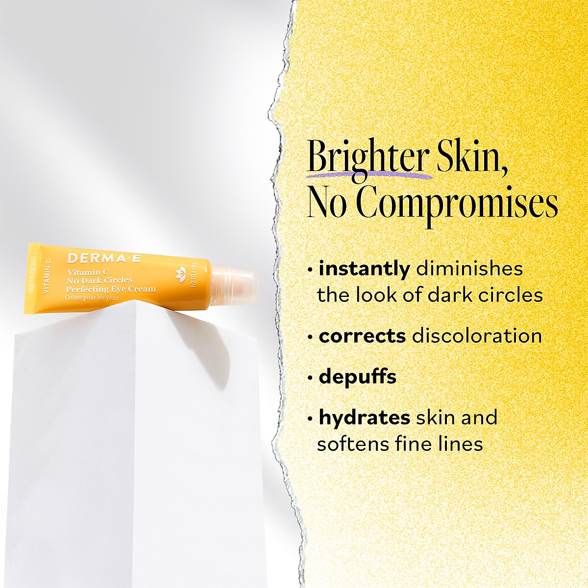 Derma E Vitamin C No Dark Circles Perfecting Eye Cream – Color Correcting Vitamin C with Turmeric and Caffeine for Fine Lines and Under Eye Puffiness, 0.5 Oz