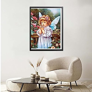 Sheehow 5D Diamond Painting Kits for Adults Angel Girl, Full Drill Diamond Art Flower Wings, Gem Pictures by Numbers Art, DIY Cross Stitch Jewel Art Rhinestone Craft for Home Wall Decor 12X16 inch