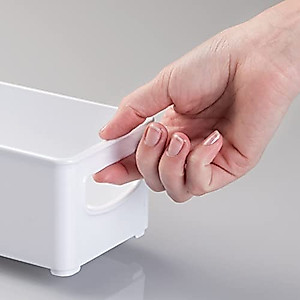 mDesign Small Plastic Bathroom Storage Container Bins with Handles for Organization in Closet, Cabinet, Vanity or Cupboard Shelf, Accessory Organizer for Hair Tools - Ligne Collection - 6 Pack - White