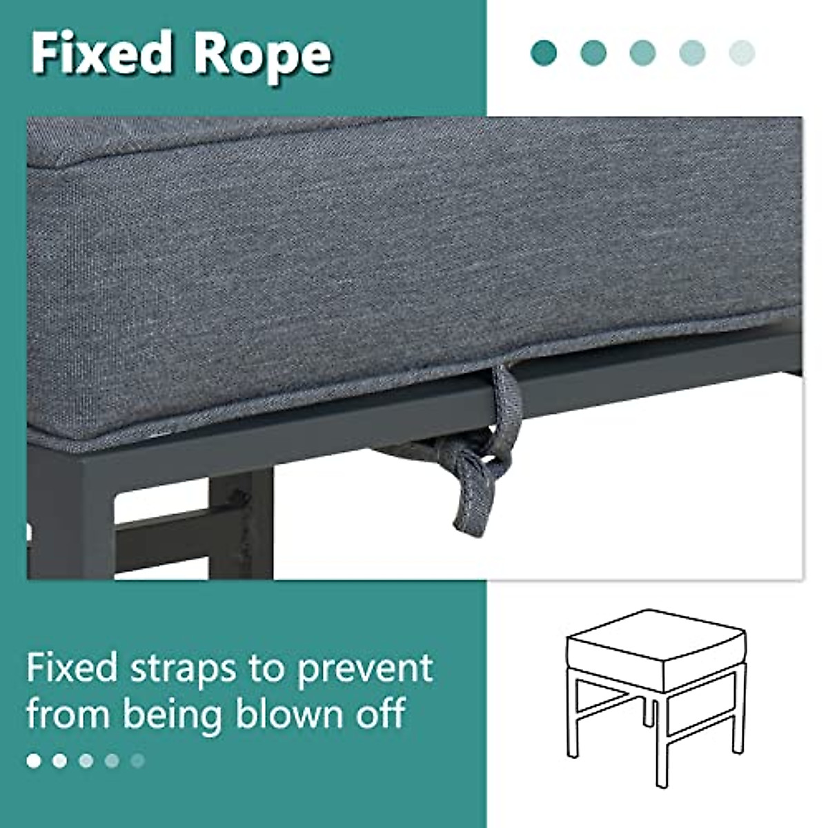 Auzfy 2 Pieces Outdoor Ottomans for Patio Set, Assembled Aluminum Outdoor Footstool with Gray Cushions, Small Seat Furniture for Porch Yard Garden Deck, Grey Frame