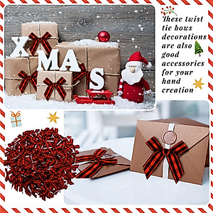 200 Pack Christmas Ribbon Bows Twist Tie Bows Checkered Ribbon 2.56 Inch Fabric Ribbons for Tying up Christmas Tree Gift Wrapping Package Craft Decorations (White, Black)