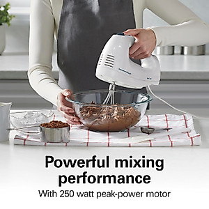 Hamilton Beach 6-Speed Electric Hand Mixer with Whisk, Traditional Beaters, Snap-On Storage Case, White