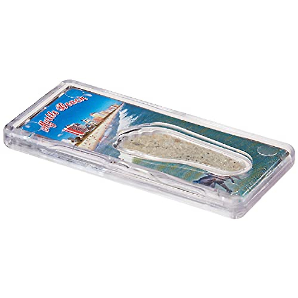 Myrtle Beach FootWhere Magnet (MBSC201 - Beachfront). Authentic Destination Souvenir acknowledging Where You've Set Foot. Genuine Soil of Featured Location encased Inside Foot Cavity. Made in USA