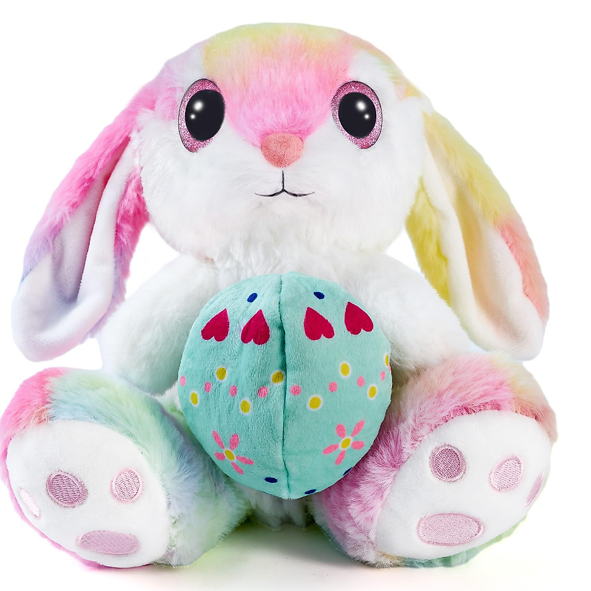 Nleio Easter Stuffed Bunny with Egg(Reversible), 8.5" Plush Rabbit with Floppy Ears, Huggable & Washable Easter Stuffed Animals Cute Bunny Plush Toy for Kids Girls Boys Birthday Easter Gifts (Color)