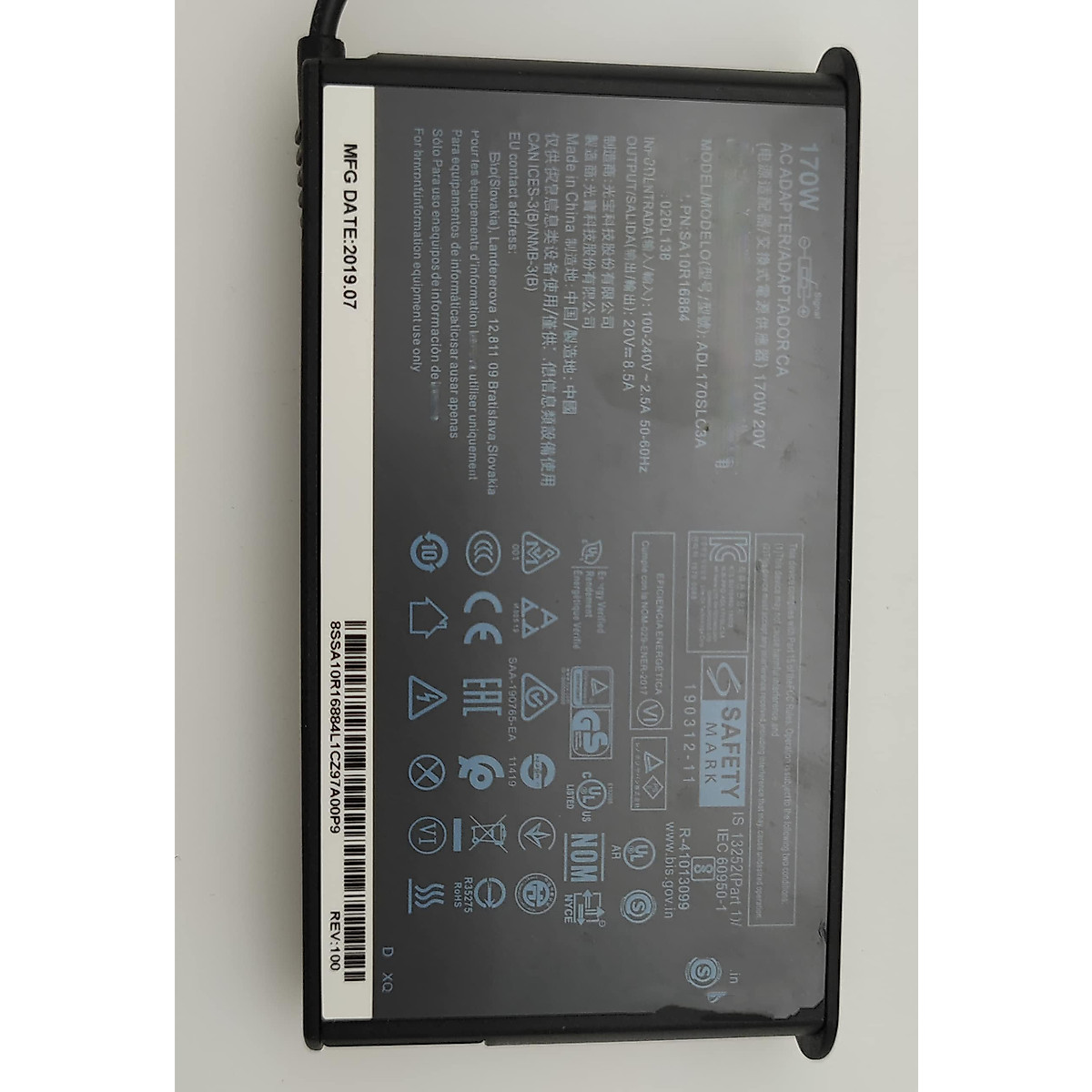 20V 8.5A 170W AC Adapter Charger Compatible with Thinkpad P53 P70 P71 P72 P73 P15 for Legion Y7000 Y7000P Y9000K Y520-15 R720 Y520 Y92 P/N:ADL170SDC3A PSA10R16886 02DL140 ADL230NDC3A T15p-20