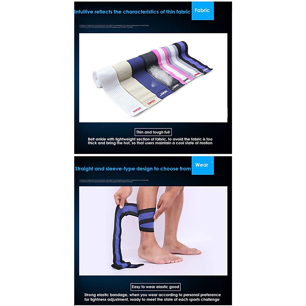 Mcolics Elasticity Calf Thigh Support Knee Brace Leg Compression Strap Wrap Support Bandage Brace Guard Injury Pain Sports Safety Pad, Pack of 2 (Black/Blue)