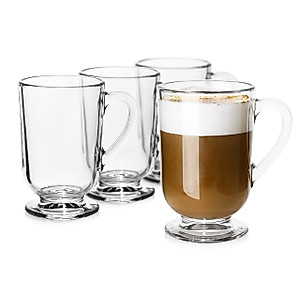 LUXU Irish Glass Coffee Mugs Set of 4,Latte Cups,Clear Coffee Mug 10.5 OZ, Glass Mugs With Handles for Hot Beverages, Clear Mugs for Tea, Cappuccino, Latte,Coffee, Juice,Milk, Hot Chocolate Mugs
