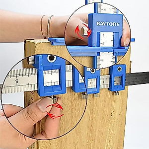 BAYTORY Upgrade Cabinet Hardware Jig Punch Drill Guide Locator for Installation of Drawer Pull Handle Knob, Wood Door Adjustable Drilling Doweling Template Tool with Storage Bag (Plastic Blue)