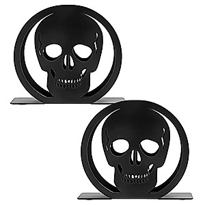 Sumnacon 2Pcs Metal Napkin Holders - Stylish Cocktail Napkin Holders for Tabletop Kitchen Countertop Dining Table, Decorative Guest Towel Holders for Picnic Party Wedding Dining, Black Skull