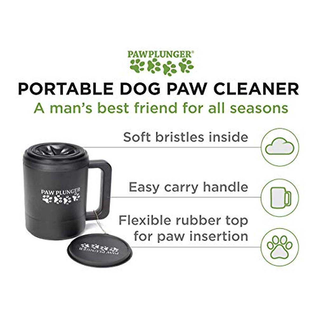 Paw Plunger - The Muddy Paw Cleaner for Dogs - Saves Carpet, Furniture, Bedding, Cars from Dirty Paw Prints - Use This Dog Paw Washer After Walks - Soft Bristles and Handle - Large, Black