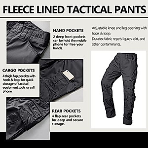 TRGPSG Mens Hiking Pants, Fleece Lined Snowboard Pants, Multi-Pocket Windproof Snow Ski Pants, Soft Shell Warm Winter Pants JRG3 Black 32