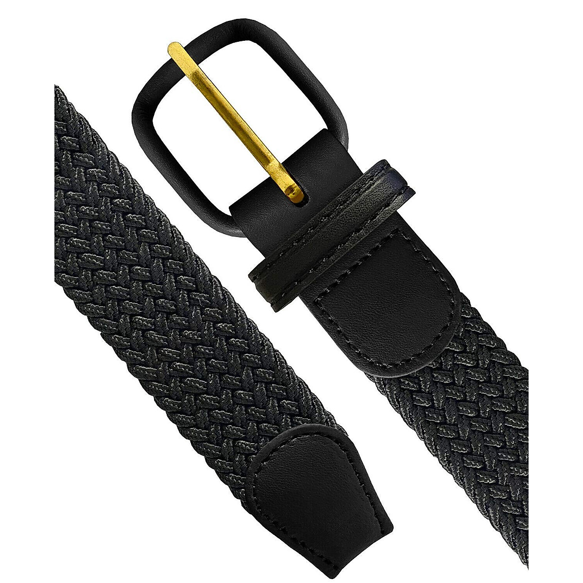 Belts.com Leather Covered Buckle Woven Elastic Stretch Belt, Black, (XL(40"-43")