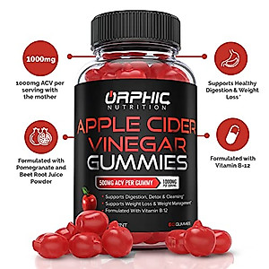 Apple Cider Vinegar Gummies - 1000mg -Formulated to Support Weight Loss Efforts, Normal Energy Levels & Gut Health* - Supports Digestion, Detox & Cleansing* - ACV Gummies W/ VIT B12, Beetroot