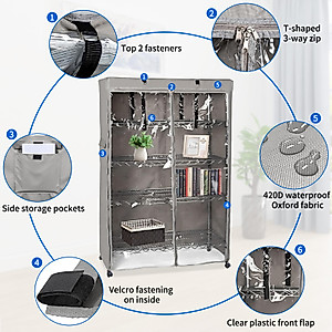 COSHNIBI Storage Shelf Cover, Premium Clear Front Shelf Cover for 48Lx18Dx72H Shelves, Keeps Garage Kitchen Clean T-Shaped 3-Way Zipper, One Side See-Through Panel (Cover Only)